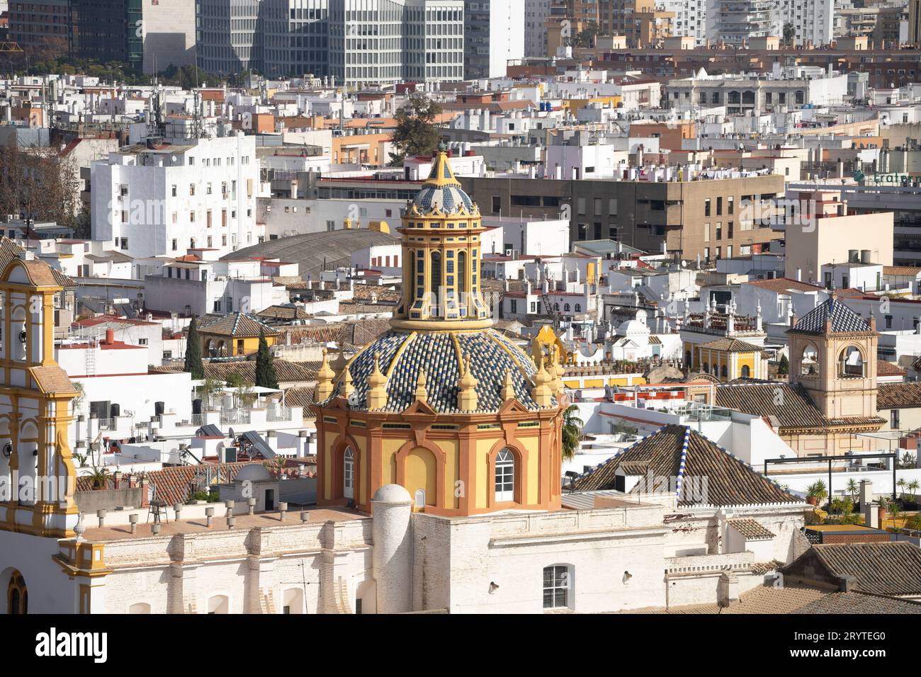 Spectacular views of the city of Sevilla with its buildings in the ...