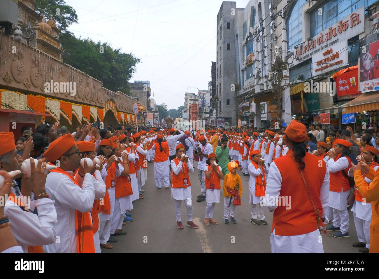 Pune, India - September 29, 2023, Ganesh immersion procession, Dhol ...
