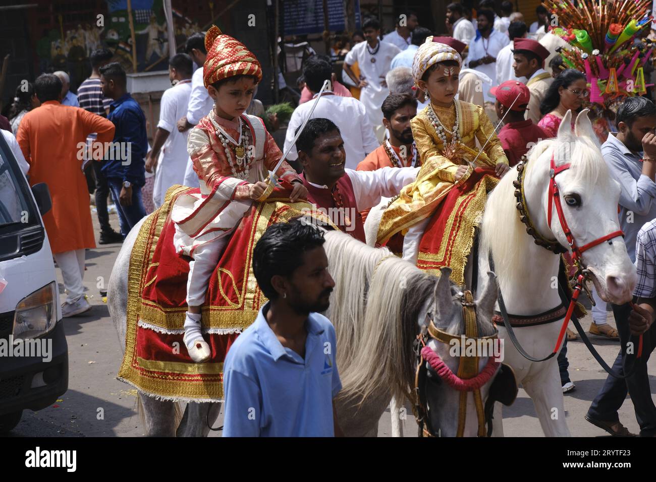 Pune, India - September 29, 2023, Ganesh immersion procession, Dhol ...