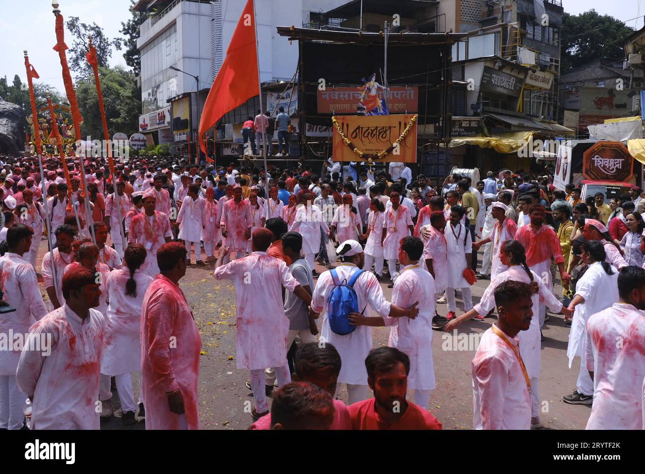 Pune, India - September 29, 2023, Ganesh immersion procession, Dhol ...