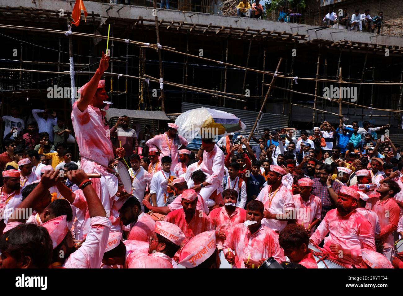 Pune, India - September 29, 2023, Ganesh immersion procession, Dhol ...