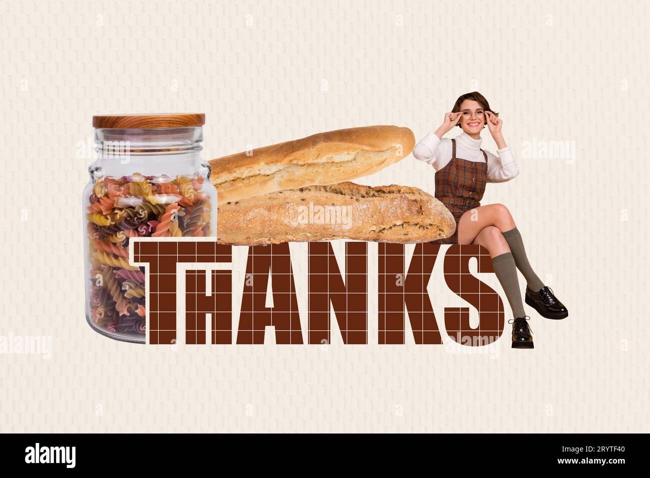 Photo collage artwork minimal picture of smiling lady telling thanks ...