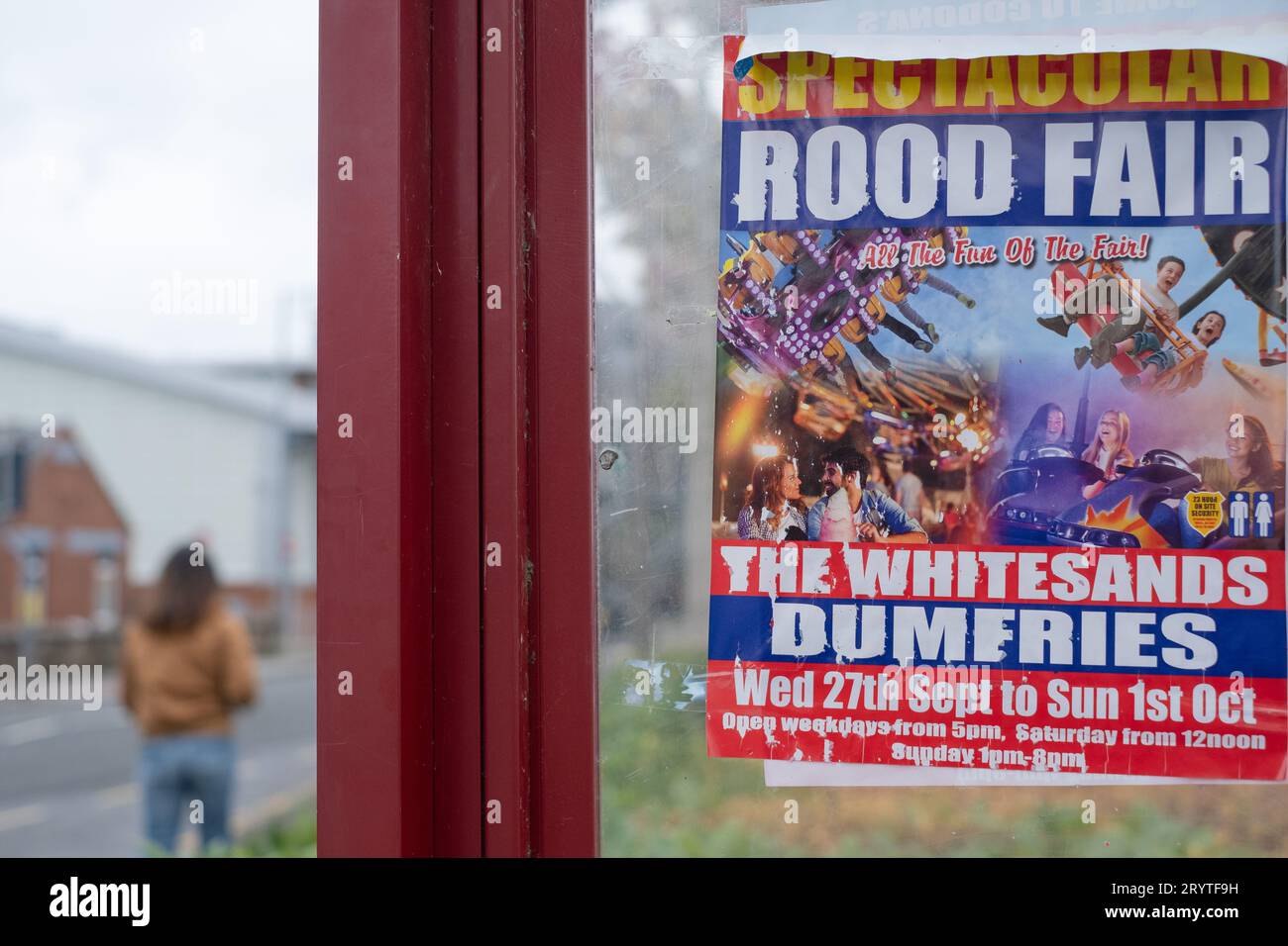 Poster inside a bus shelter advertising the Rood Fair in Dumfries ...