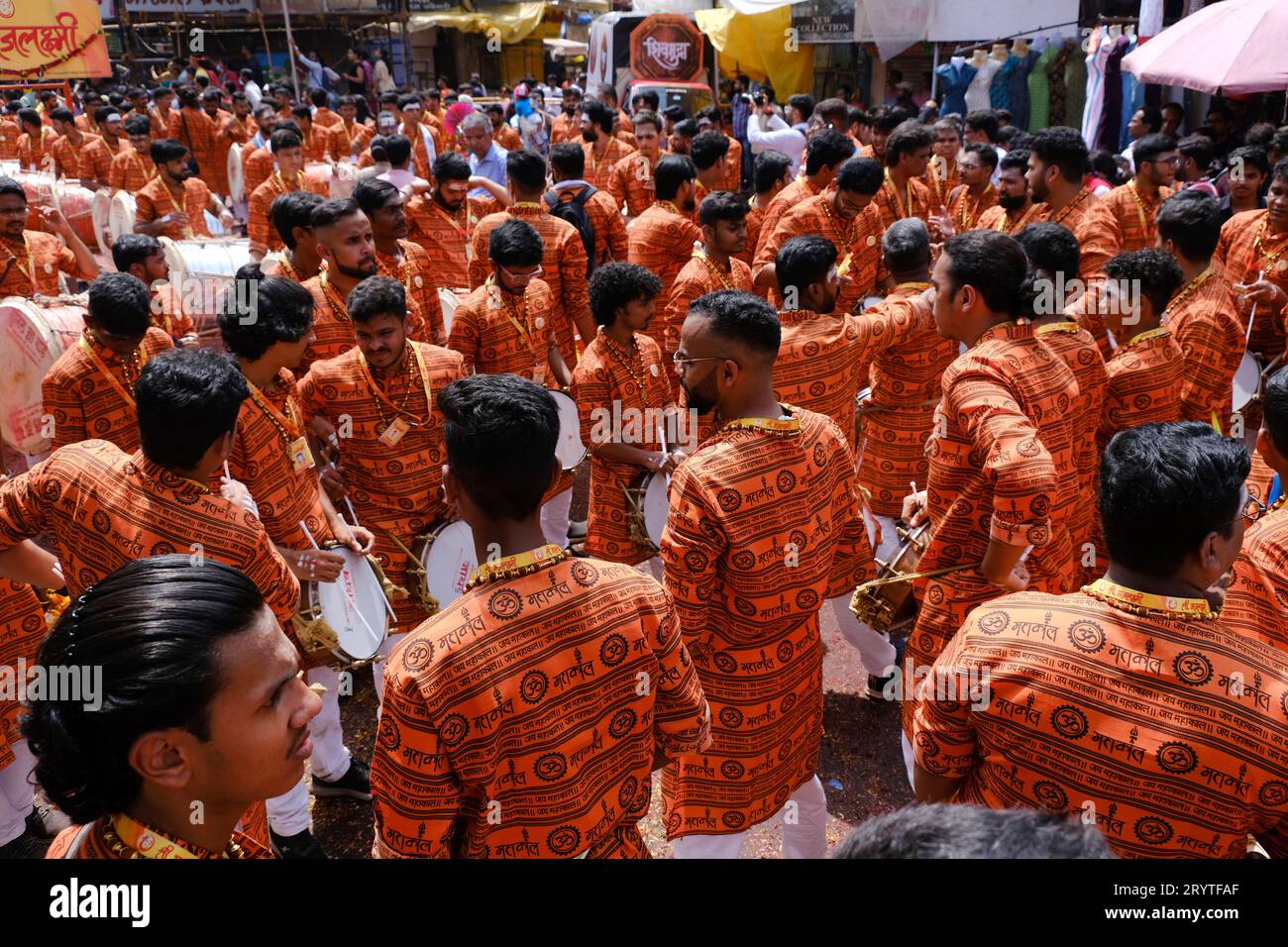 Pune, India - September 29, 2023, Ganesh immersion procession, Dhol ...