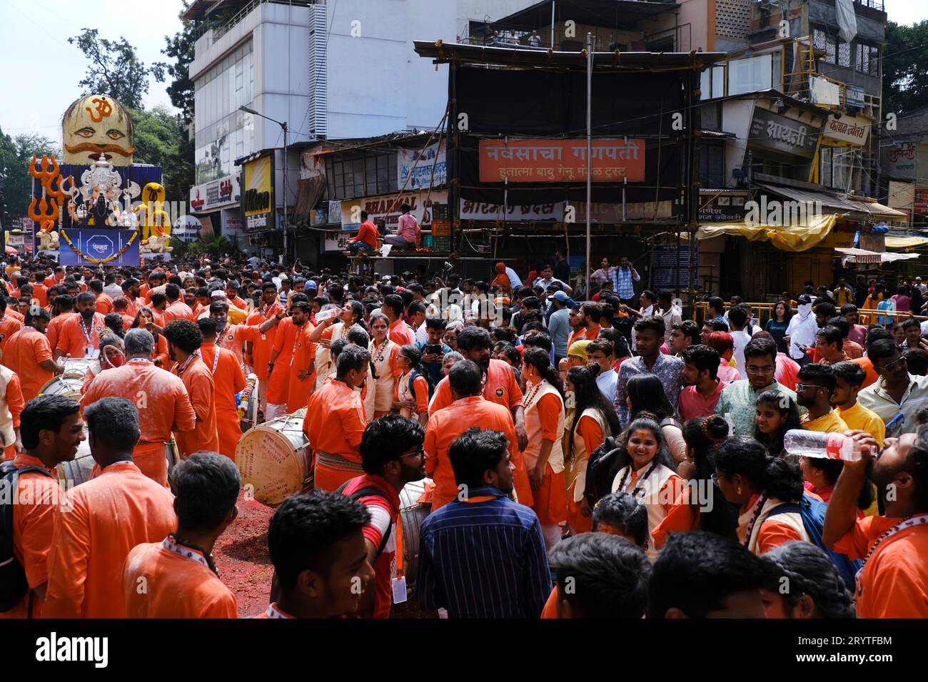Pune, India - September 29, 2023, Ganesh immersion procession, Dhol ...