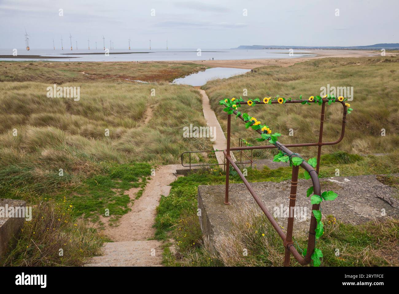 The seafront at South Gare with the offshore wind turbines at Redcar ...