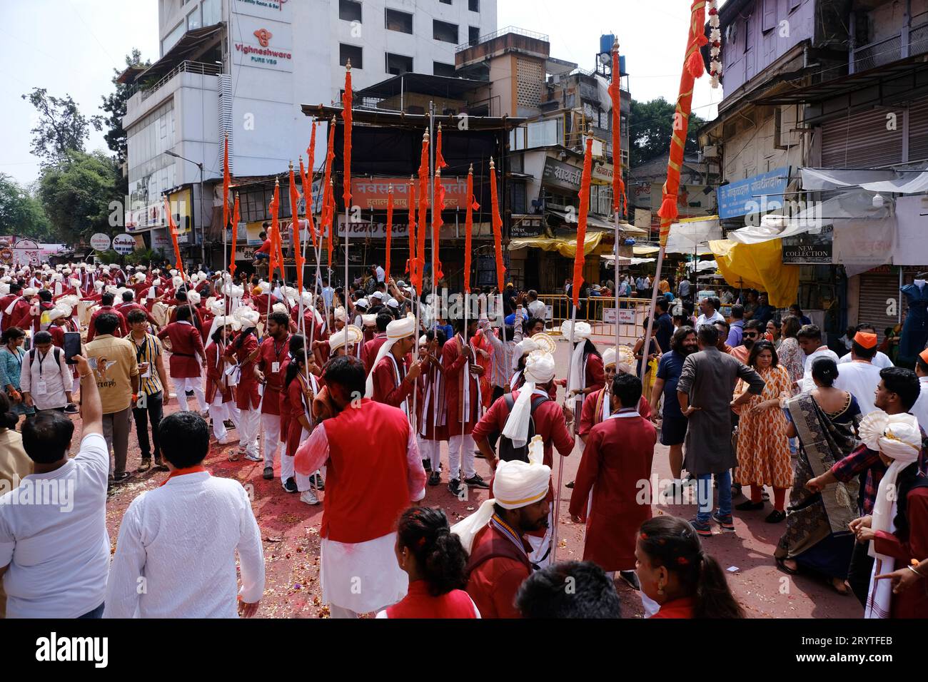 Pune, India - September 29, 2023, Ganesh immersion procession, Dhol ...