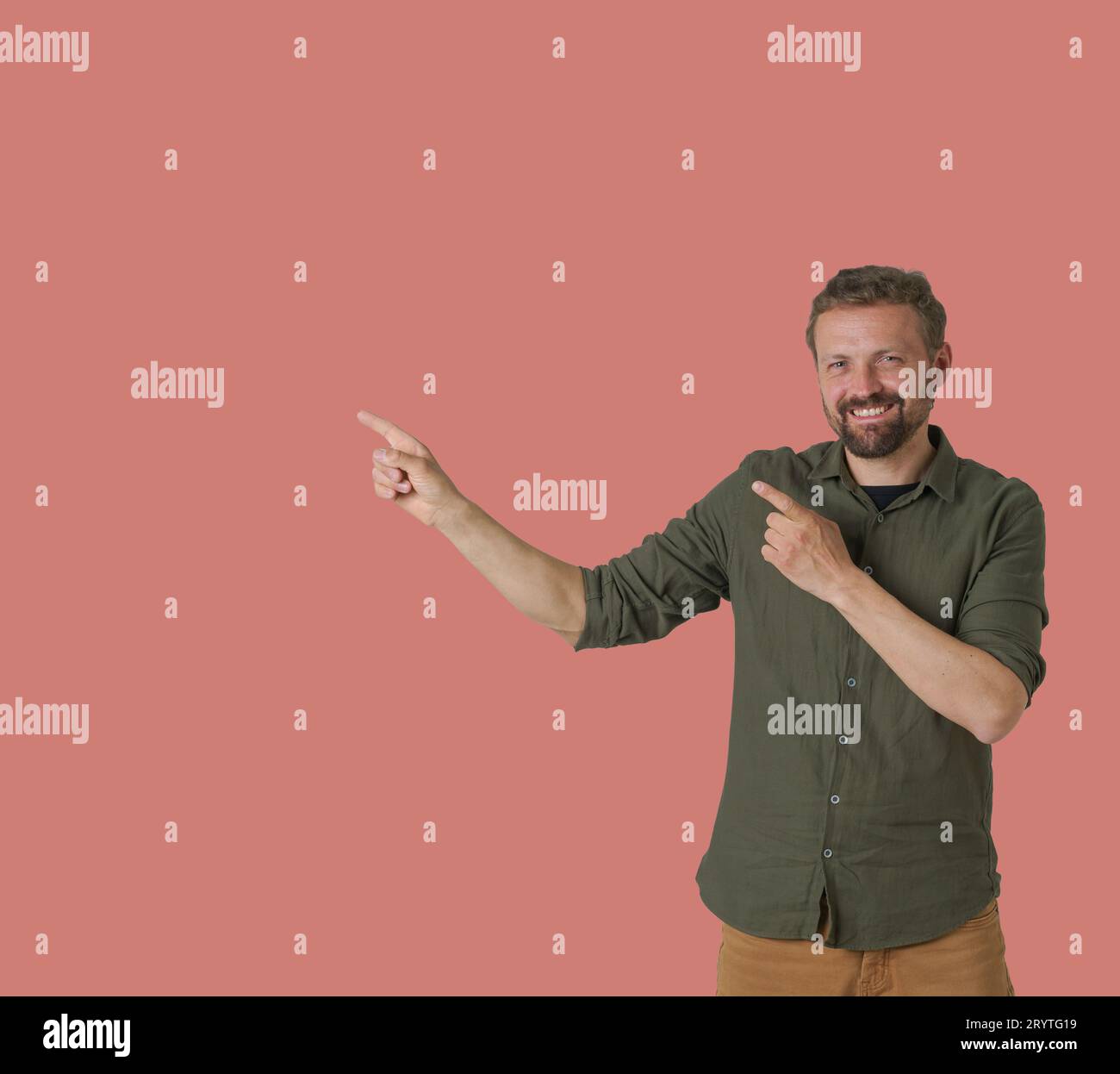 Man is depicted on a pink background, showcasing a dynamic and ...