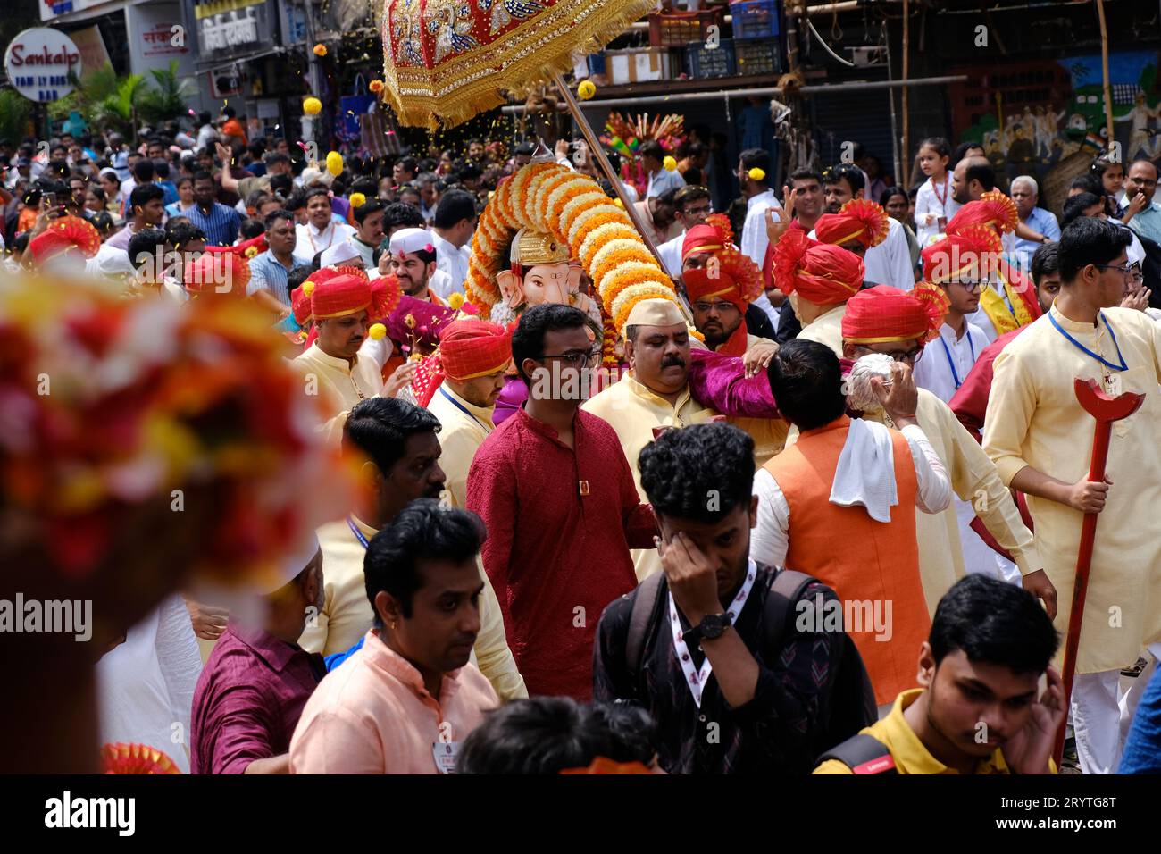 Pune, India - September 29, 2023, Tambdi Jogeshwari Ganpati Palkhi ...