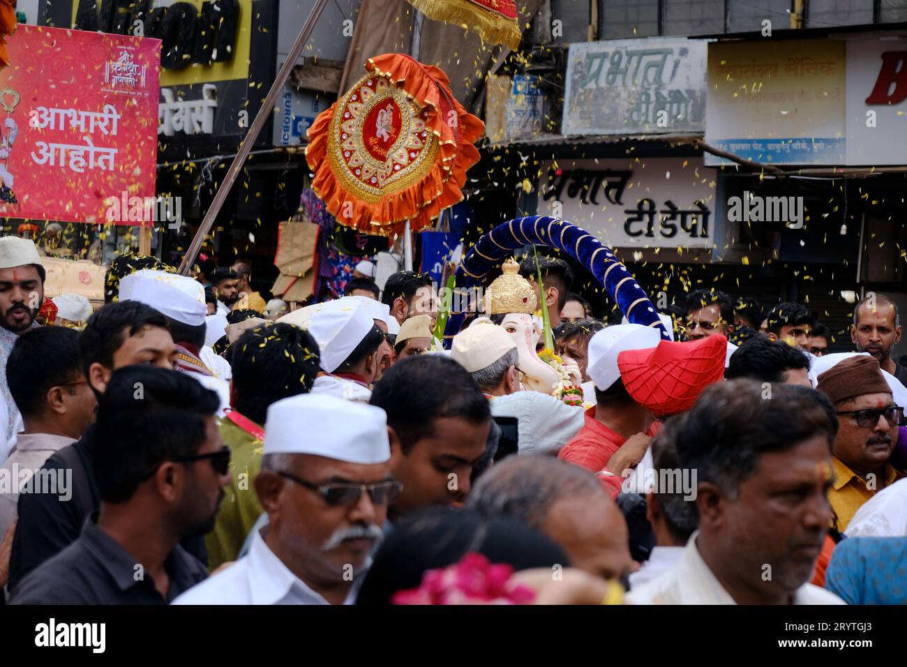 Pune, India - September 29, 2023, Shri Kasba Ganpati Ganpati Palkhi ...