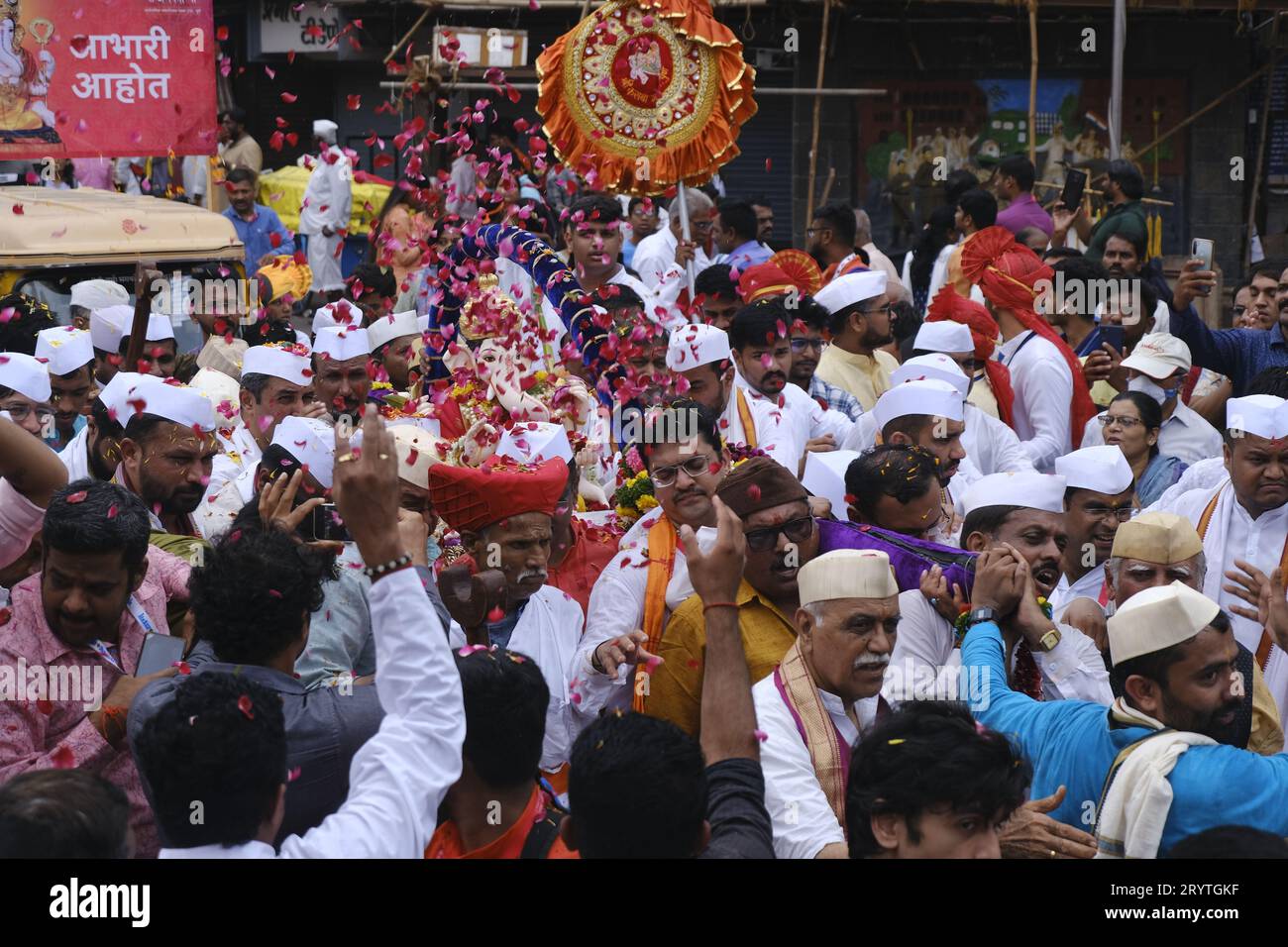 Pune, India - September 29, 2023, Shri Kasba Ganpati Ganpati Palkhi ...