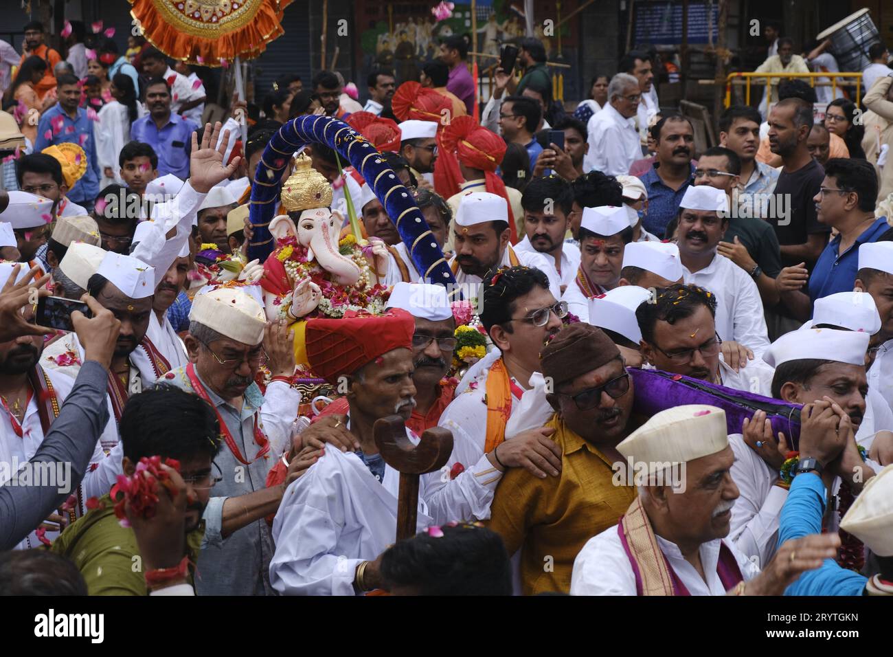 Pune, India - September 29, 2023, Shri Kasba Ganpati Ganpati Palkhi ...