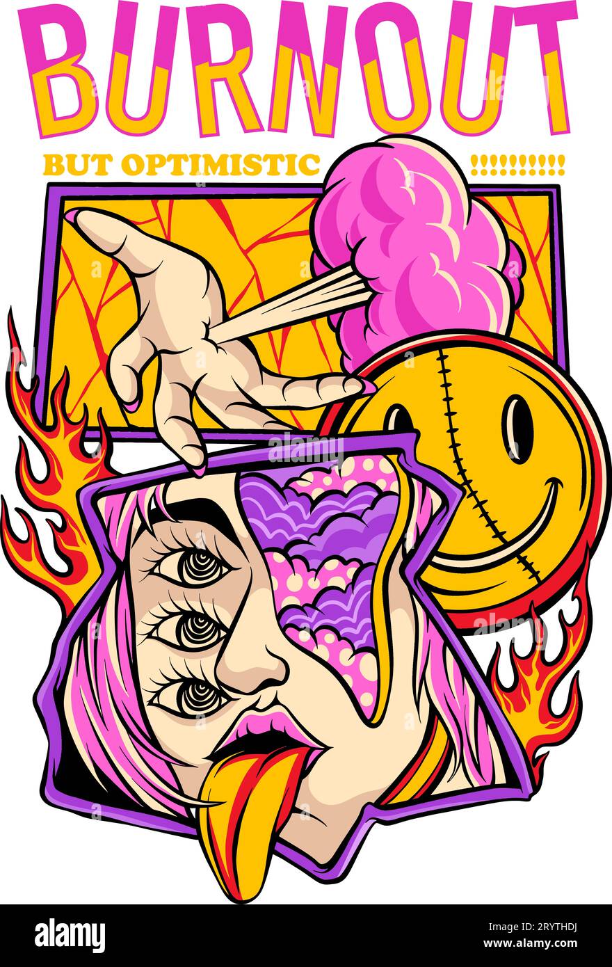 An abstract illustration of a woman's face, with the text 'Burnout' in ...