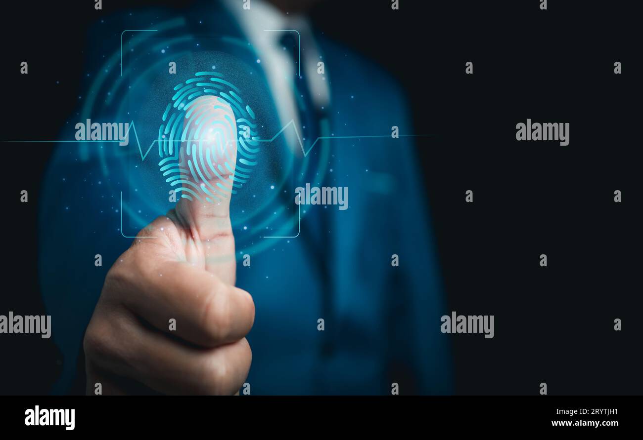 Businessman scan fingerprint biometric identity and approval. Secure ...