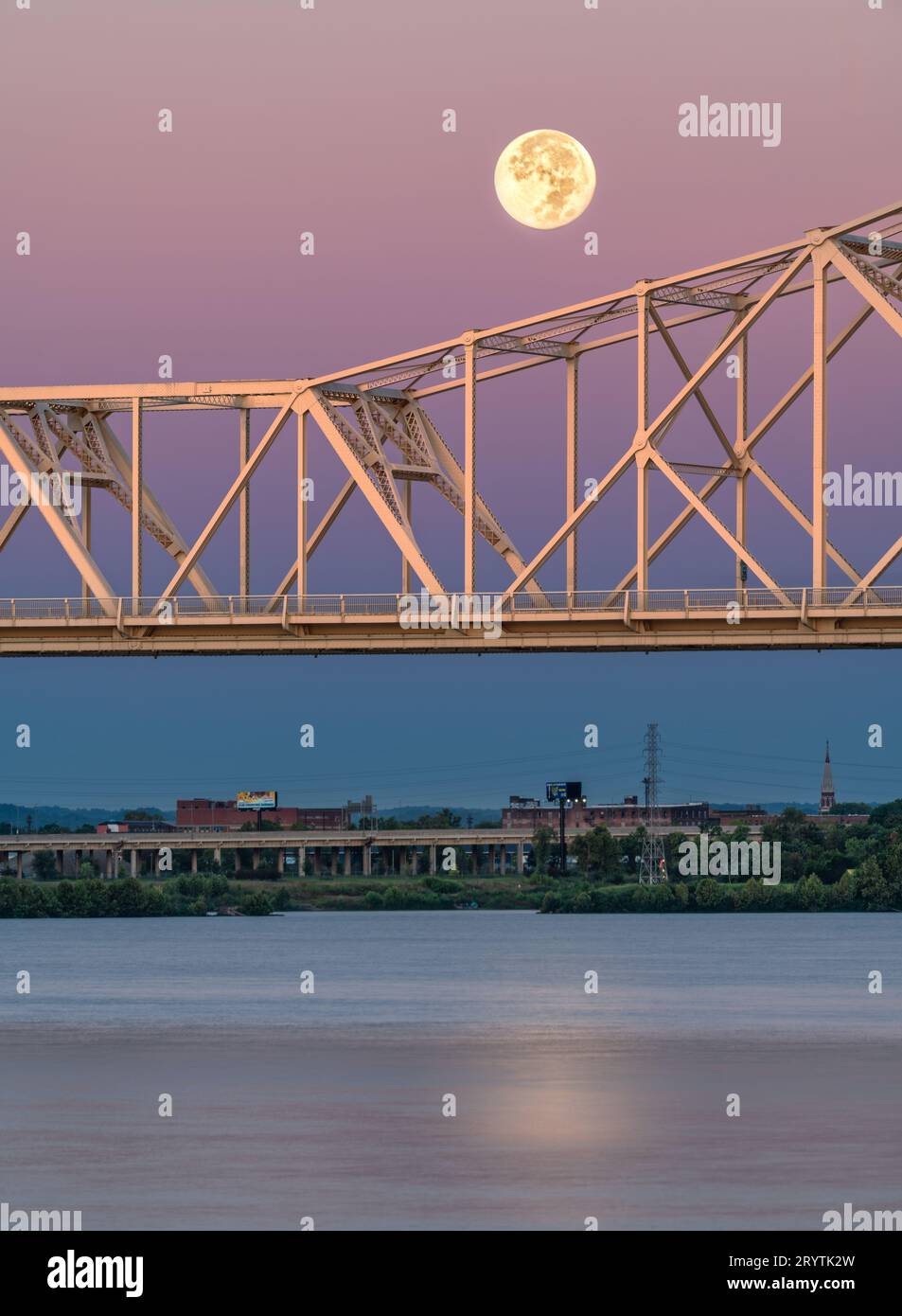 A full moon over the Ohio River and a yellow bridge Stock Photo - Alamy