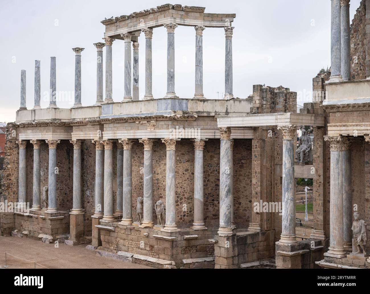 Ancient Roman Theater. Roman columns and arches in Merida. Extremadura ...