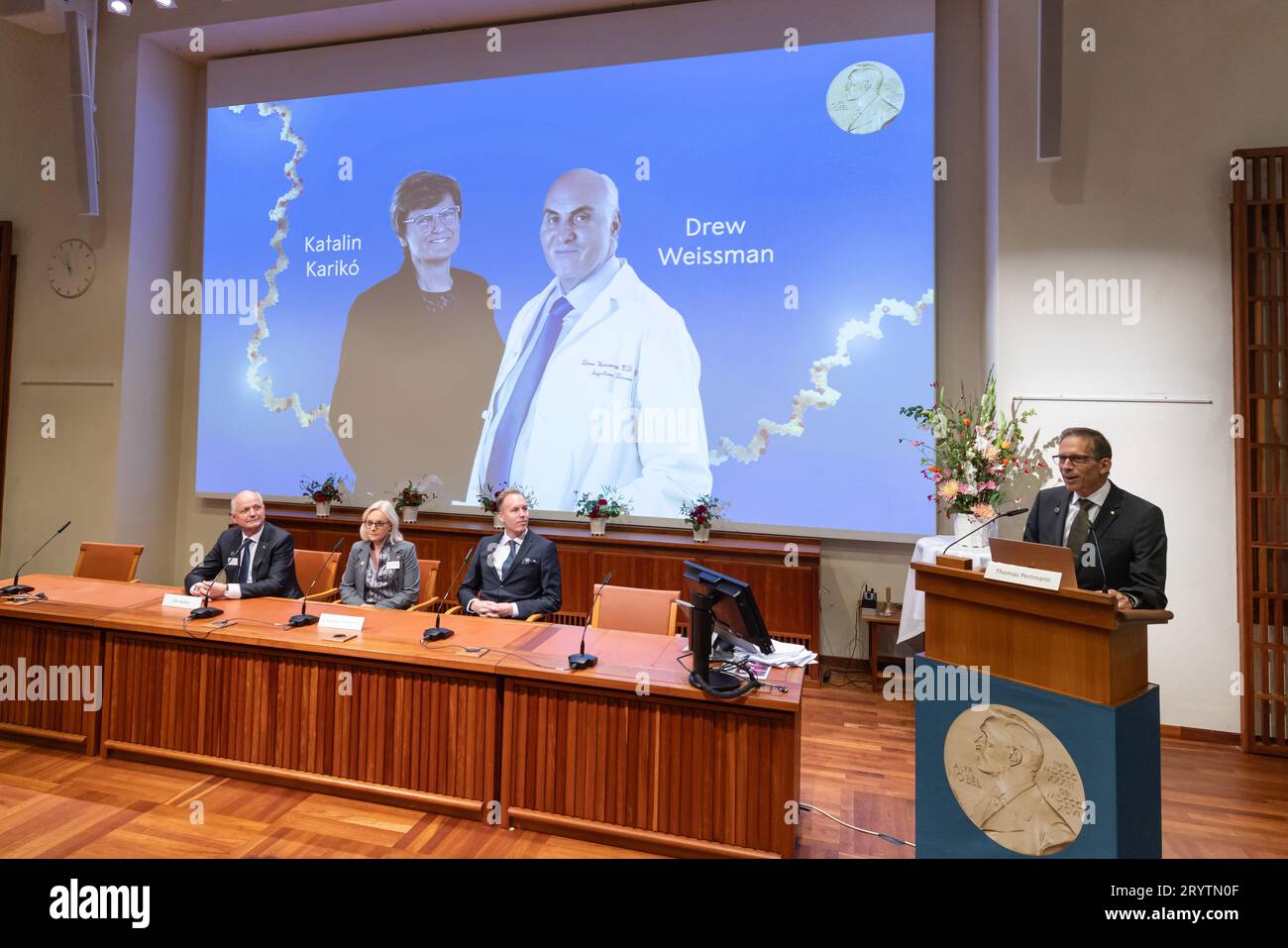 Stockholm, Sweden. 2nd Oct, 2023. The announcement of the 2023 Nobel Prize in Physiology or ...
