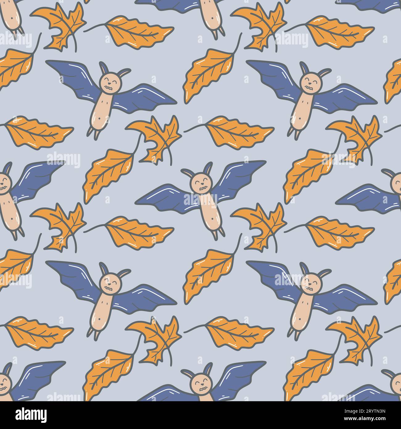 Bats and foliage autumn seamless pattern. Halloween background. Cute ...
