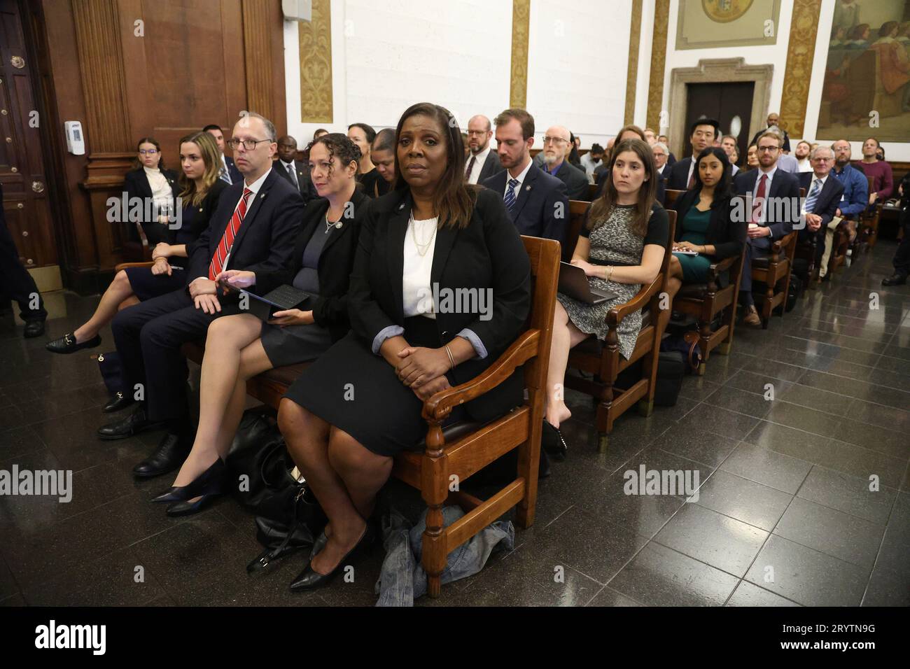 New York Attorney General Letitia James waits attends the trial when ...