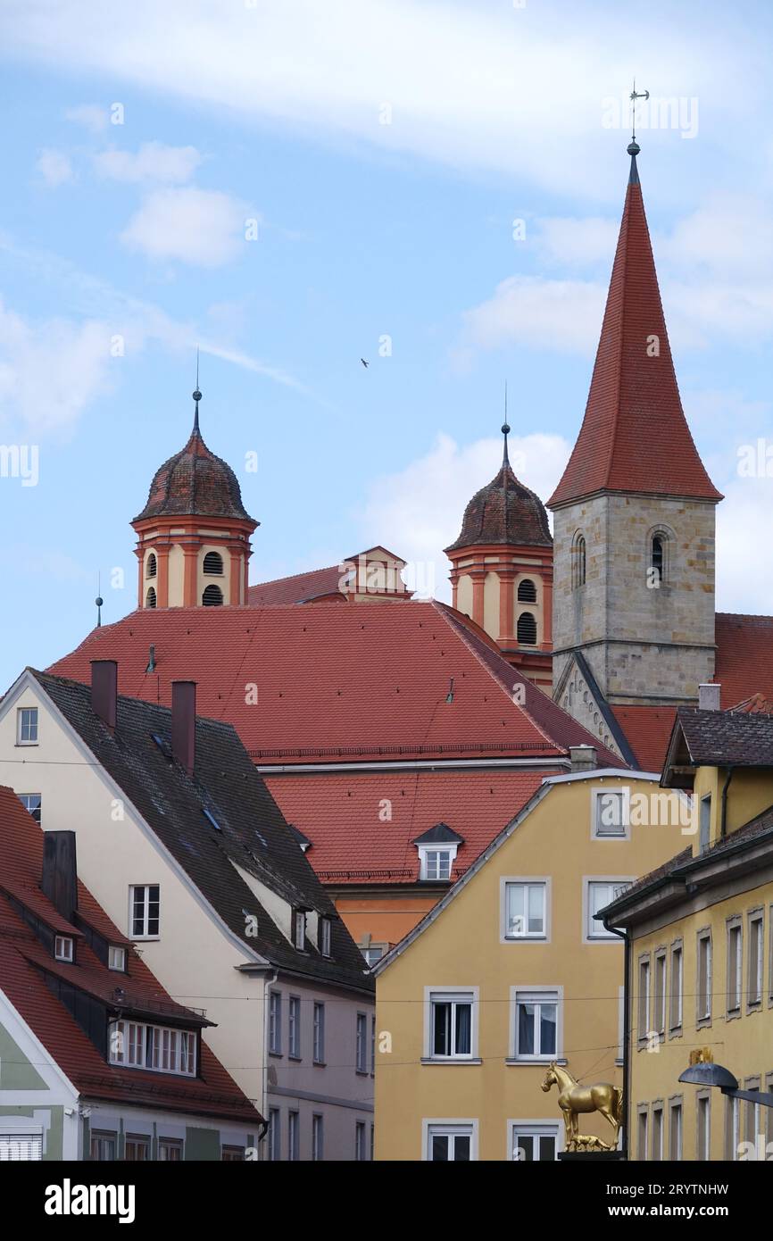 Houses and basilica in Ellwangen Stock Photo - Alamy