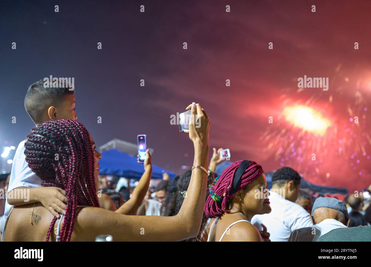 Rio De Janeiro, Brazil - January 1, 2023: A crowd of Brazilians and ...