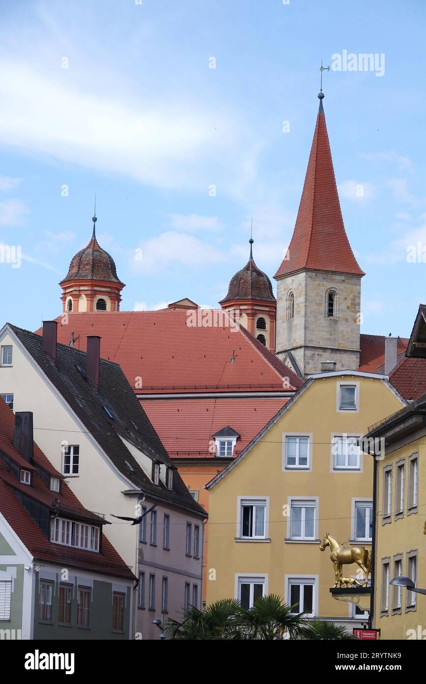 Houses and basilica in Ellwangen Stock Photo - Alamy