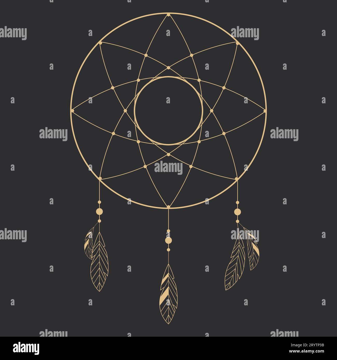 Golden tribal dream catcher native ornament with feathers hanging ...