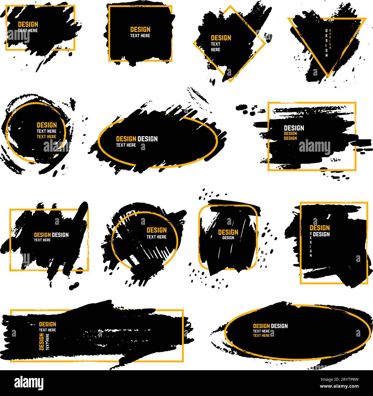 Grunge text frames background. Black ink brush strokes, decorative ...