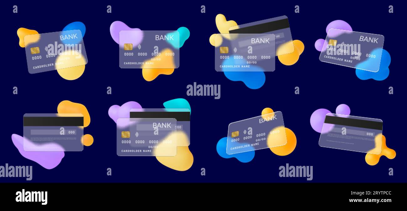 Credit card glassmorphism style. Bank cards blurring effect ...