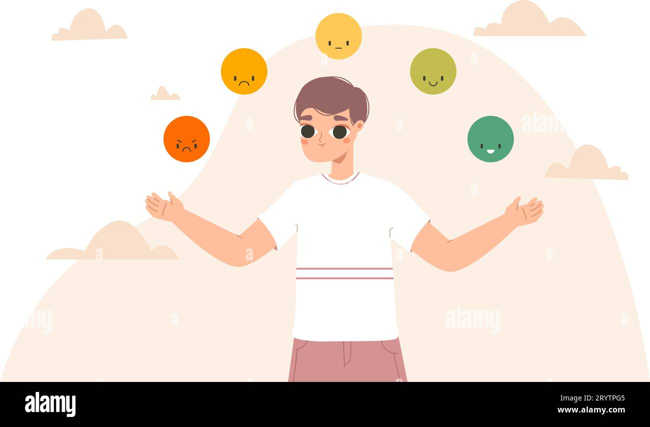 Emotional balance and choose your emotions. Mental health, guy thinking ...