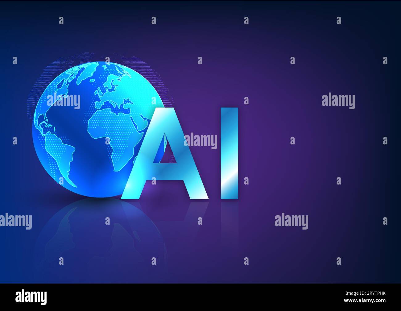 Artificial intelligence technology. With the AI font and globes side by ...
