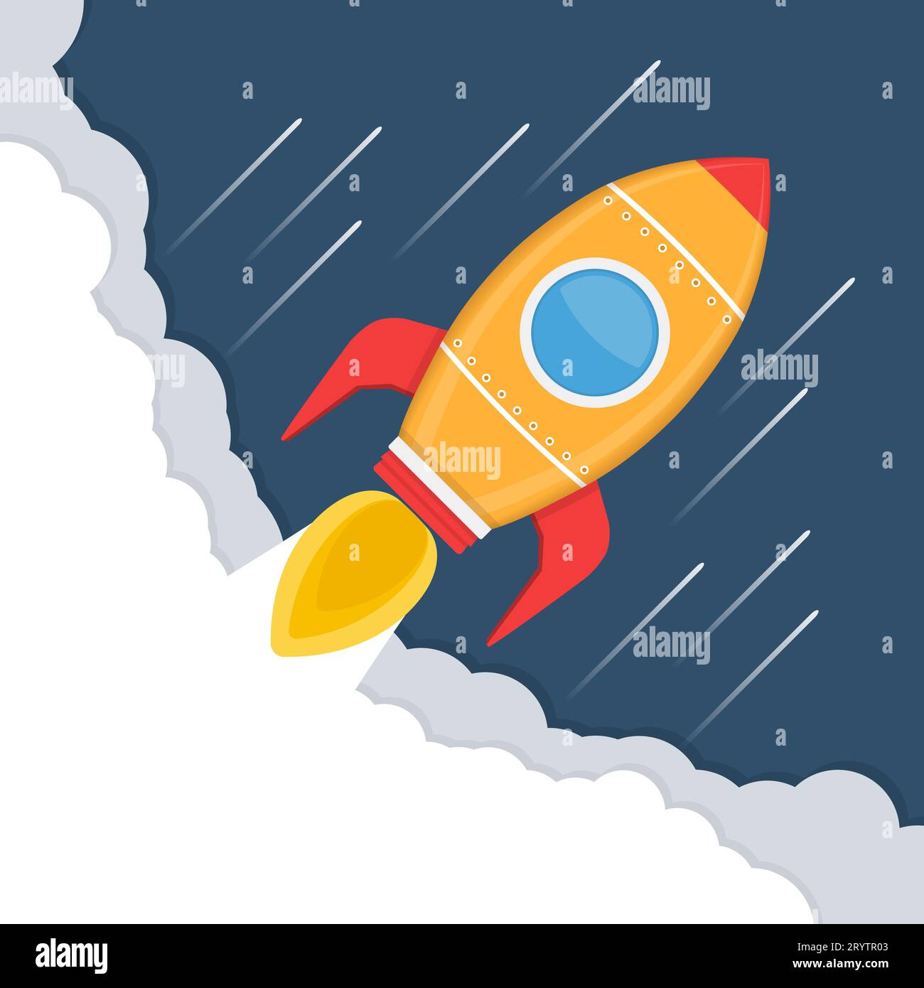 Yellow rocket in space, rocket launch, start-up concept, vector eps10 ...