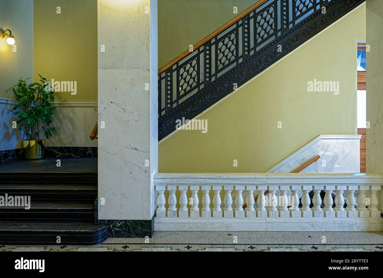 Stairway and marble balustrades in the State Capitol, Pierre, South ...