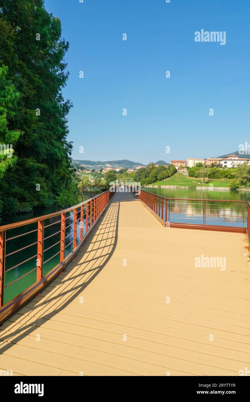 Walkway along the southern end of Lake Iseo where it flows into the ...