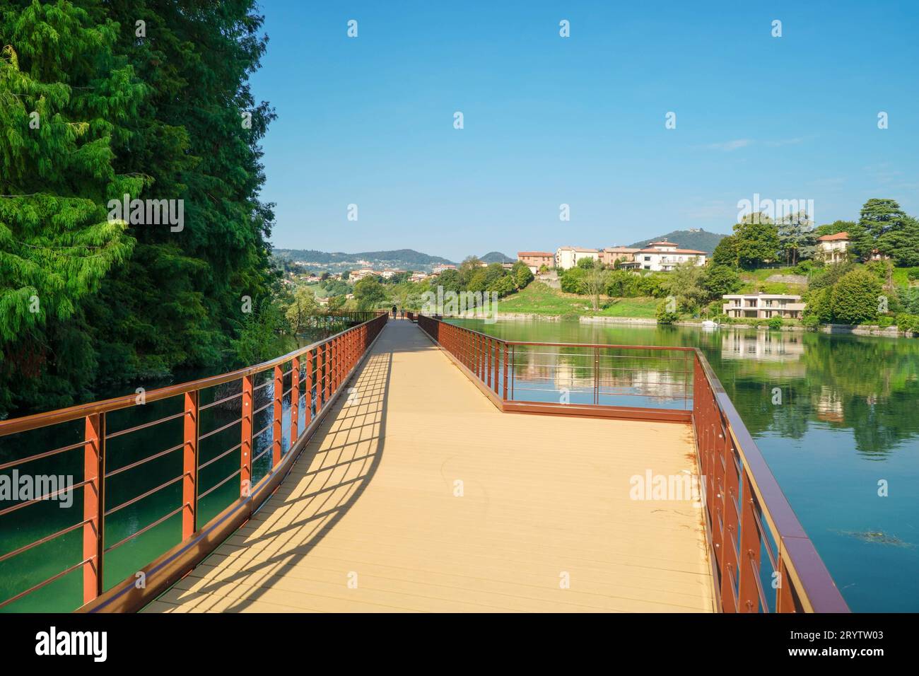Walkway along the southern end of Lake Iseo where it flows into the ...