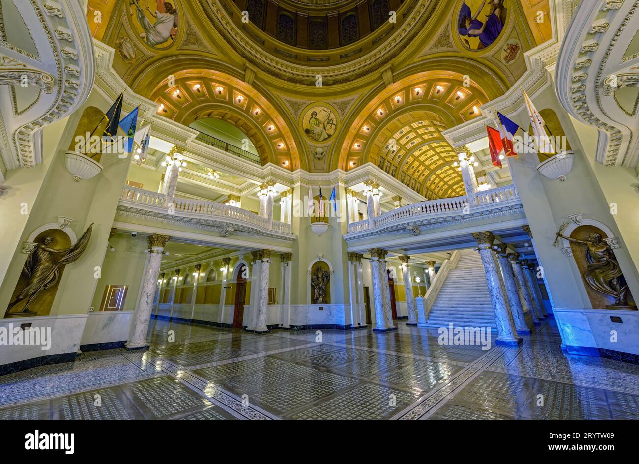 Illuminated arches in the atrium of the State Capitol in Pierre, South ...