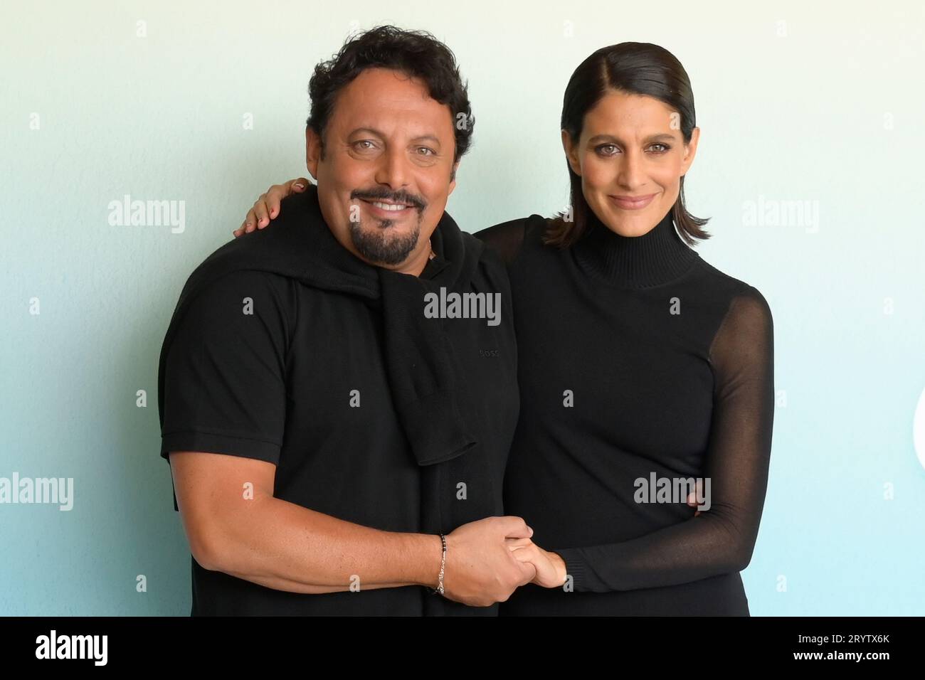 Enrico Brignano (L) and Giulia Bevilacqua (R) attend at the photocall ...