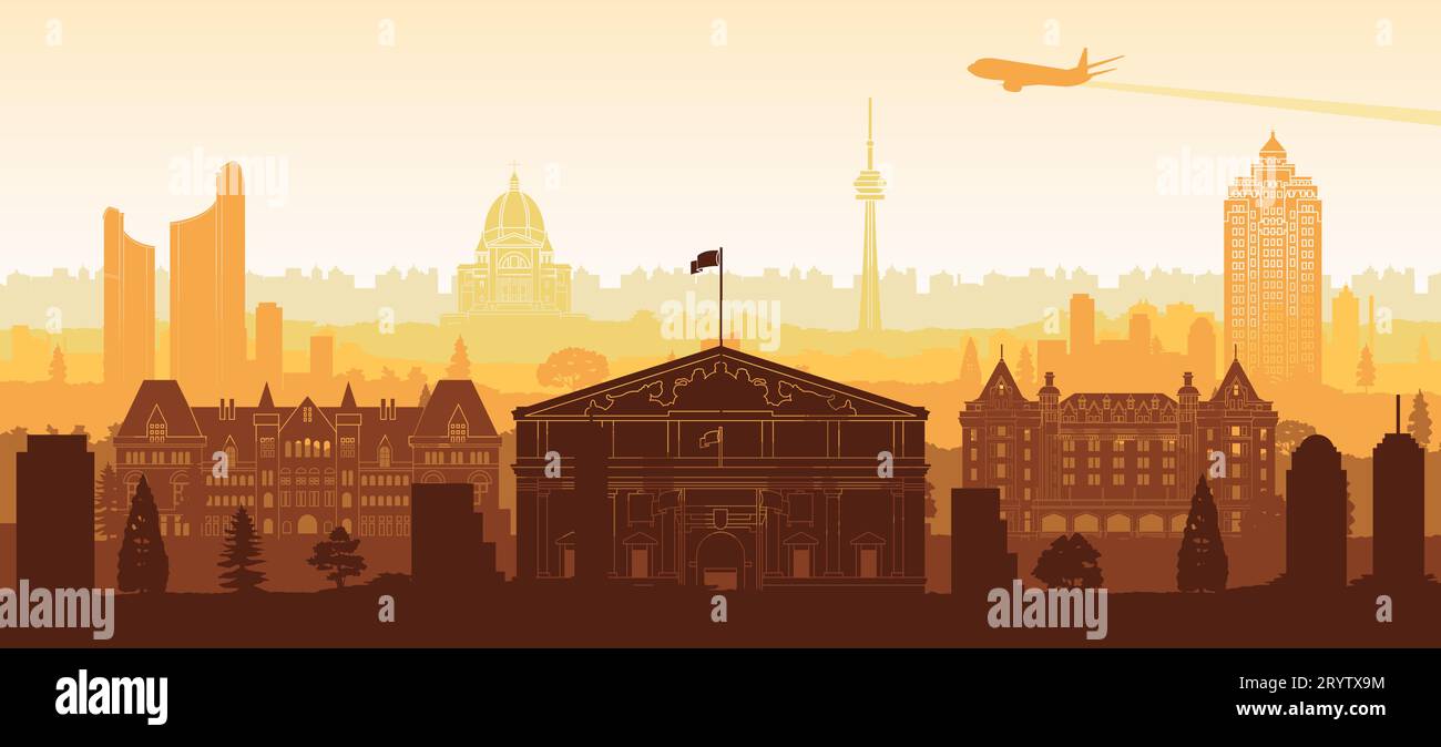 Canada famous landmarks silhouette style with yellow and white color ...
