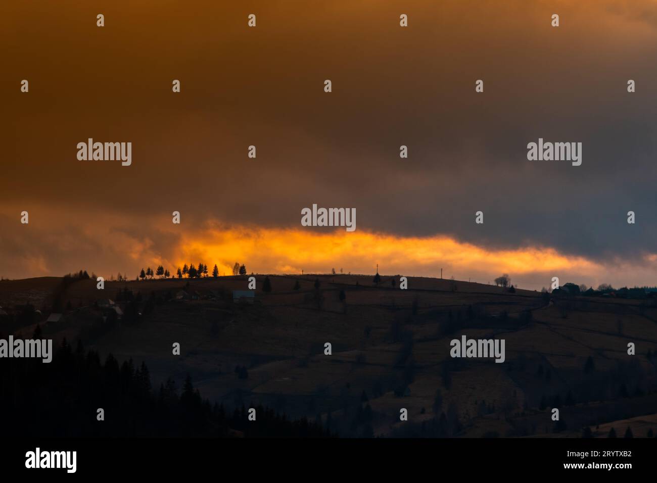 An aerial view of a Dark and moody autumn isolated landscapes in ...