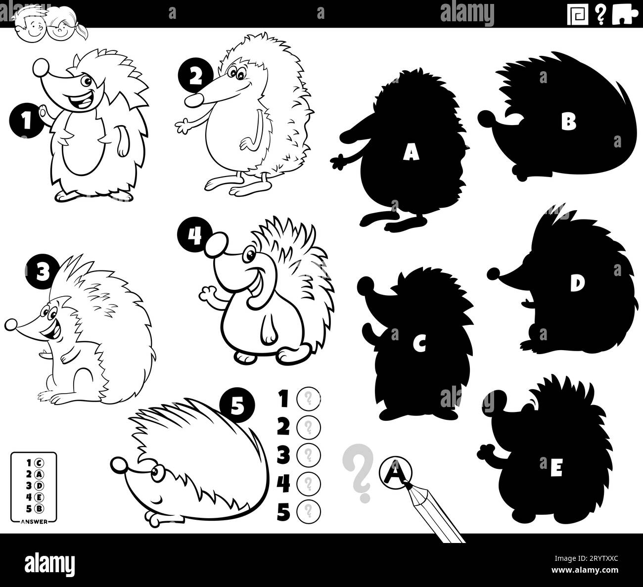Children cartoon character hedgehog Black and White Stock Photos ...