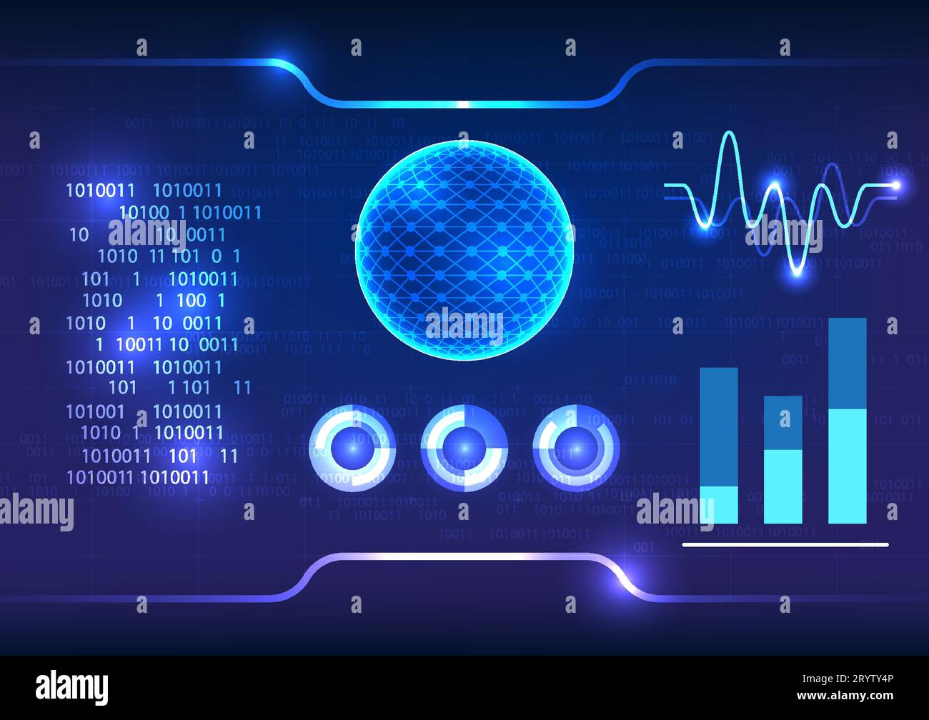 Concept of screen technology. showcases a central circle surrounded by dynamic wave line ...