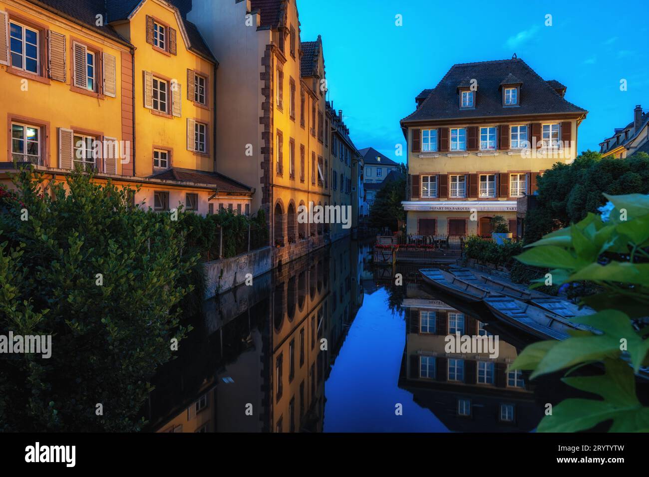 Colmar little venice canal at night Stock Photo - Alamy