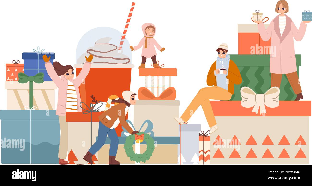 Happy gifting concept. Christmas, new year gifts and sweets. Cute ...