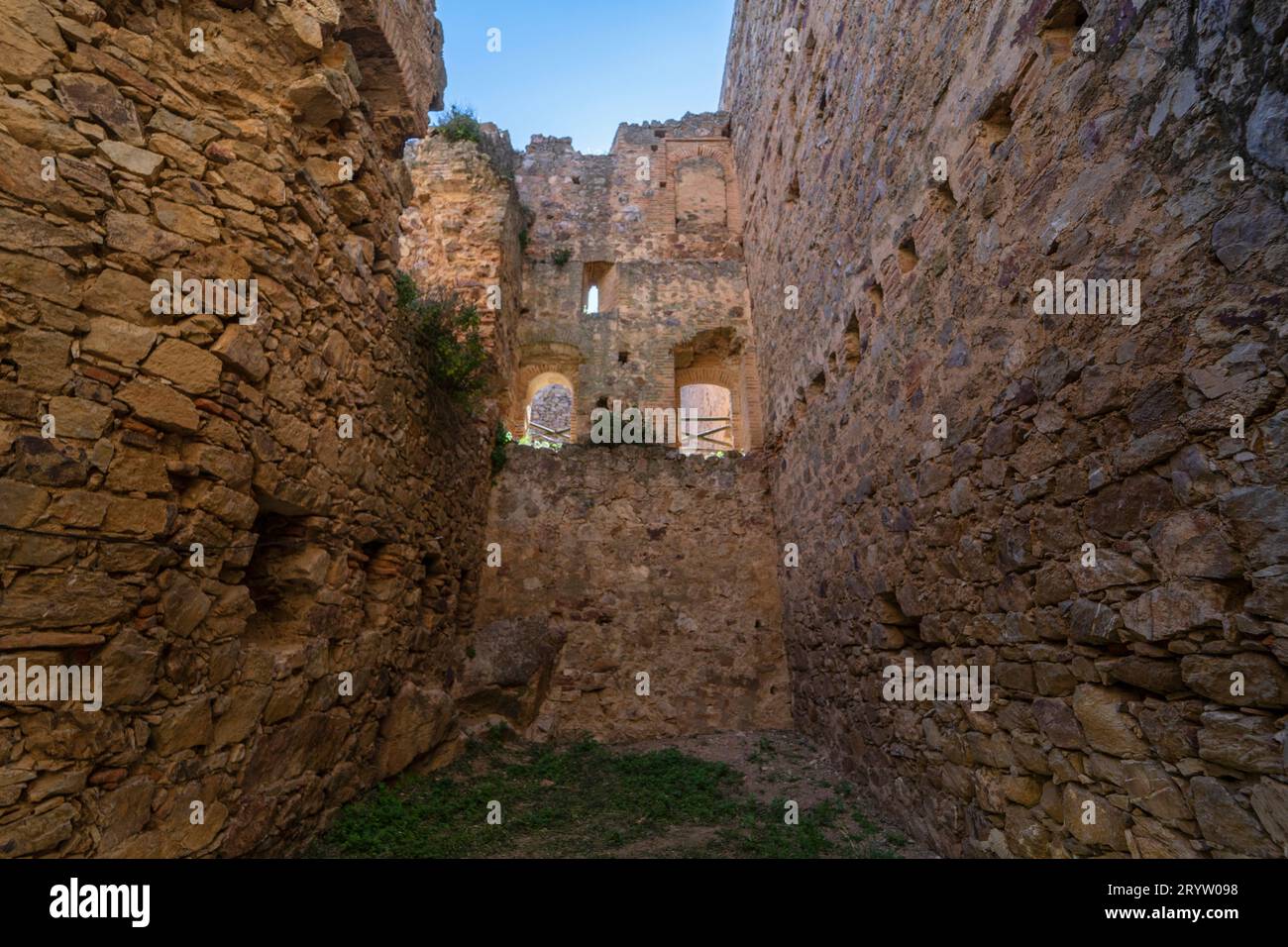 Interiors of the medieval castle of Puebla de Alcocer. Fortress built ...