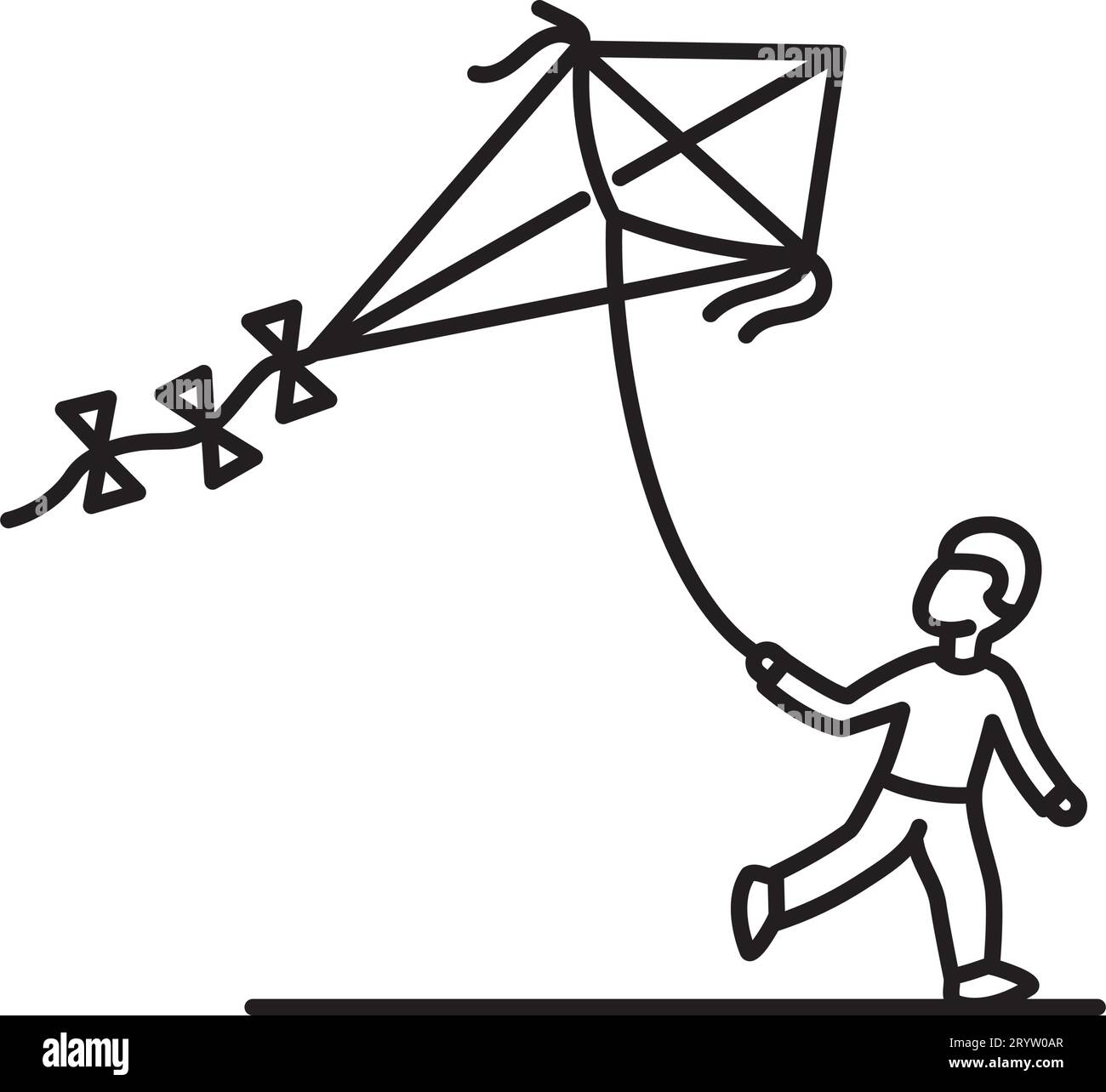 Boy flying a kite vector line icon for National Kite Flying Day on ...