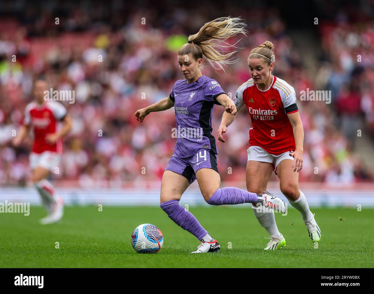 Liverpool's Marie Hobinger controls the ball during the Barclays Women ...