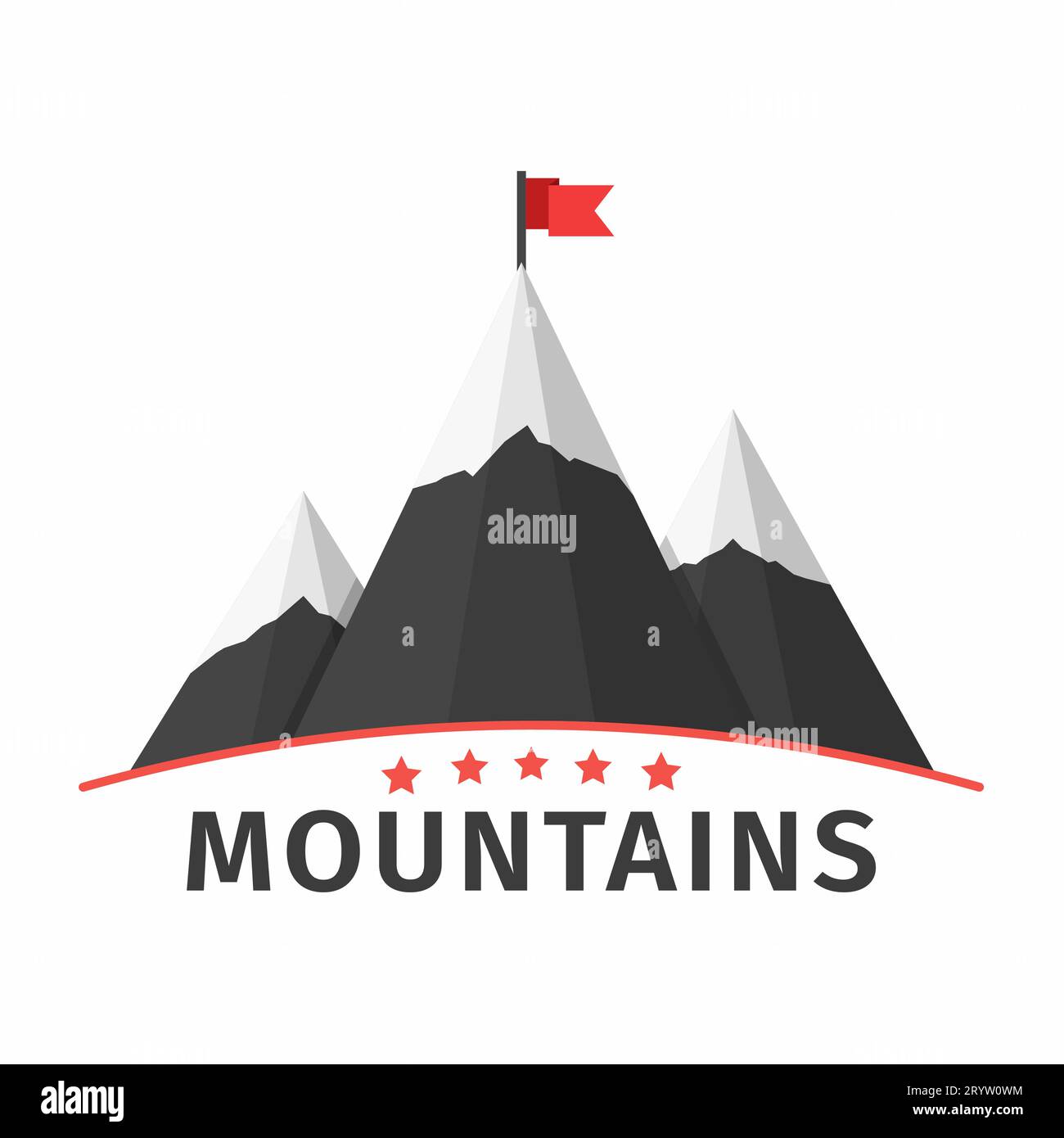 Mountains with flag emblem or logo, success or mission concept, vector ...