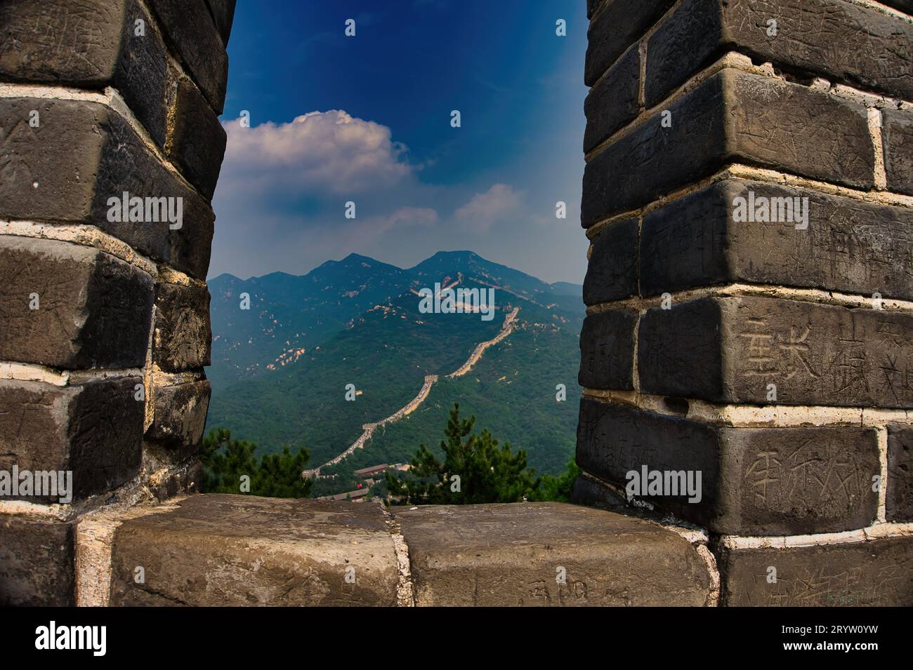 An aerial view of the Great Wall of China, winding its way through the ...