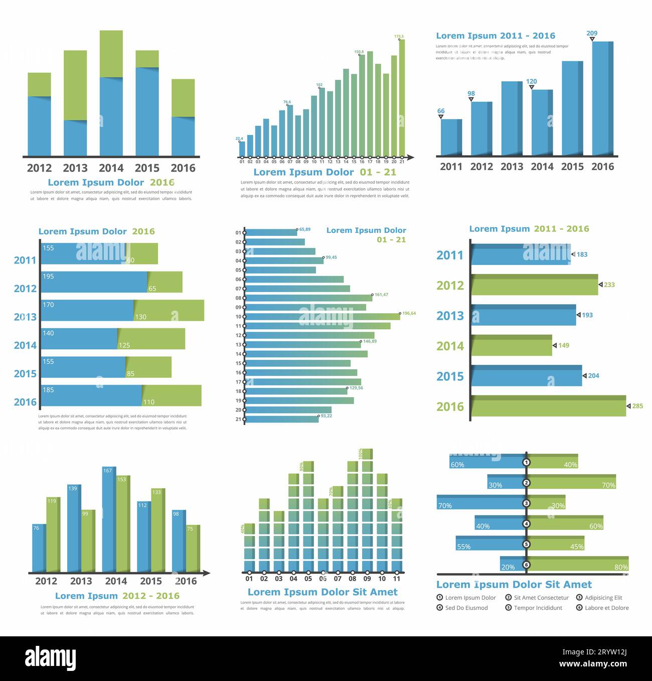 Graphs and charts templates for statistics or data visualization, set ...