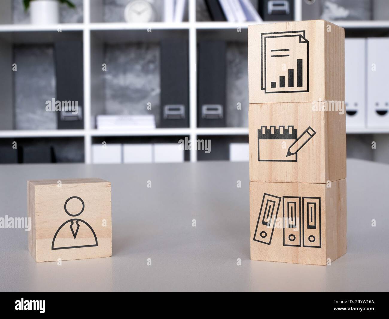 Records keeping and document management concept. Wooden cubes with ...